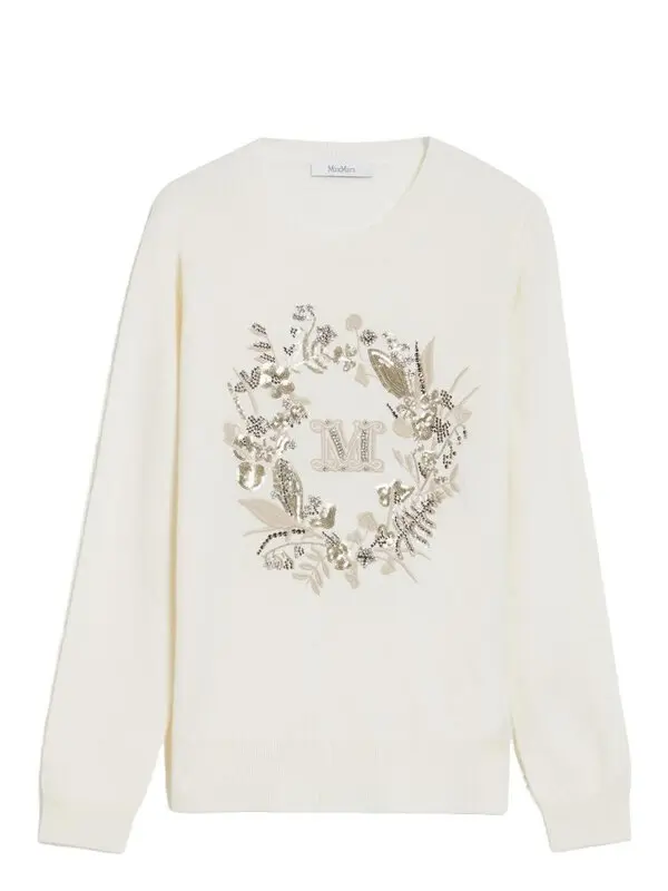 Max Mara Crewneck Jumper With Floral Embellishments - White