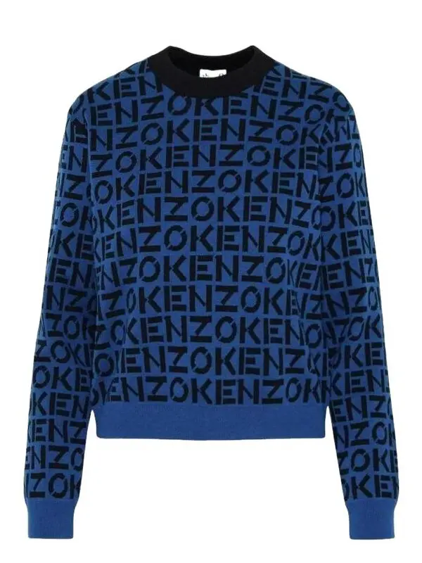 Kenzo Logo-knit Crewneck Jumper - Blue
