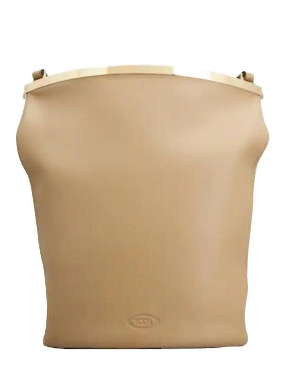TOD'S Logo Embossed Bucket Bag - Beige
