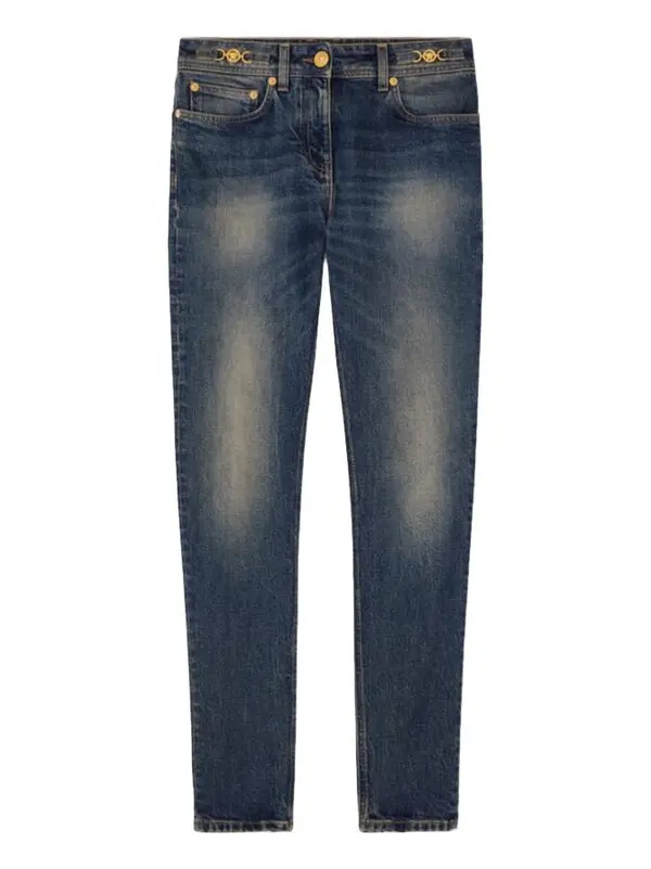Versace Logo Patch Tapered Leg Jeans - Black