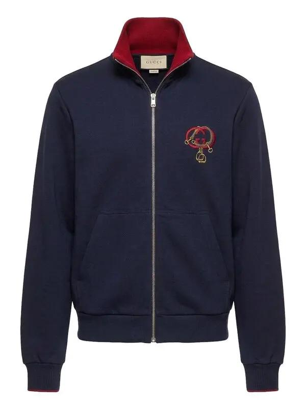 Gucci Technical Jersey Zip Jacket With Embroidery - Dark Blue