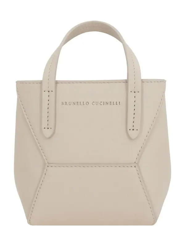 Brunello Cucinelli Duo Logo Embossed Mini Tote Bag - Ivory