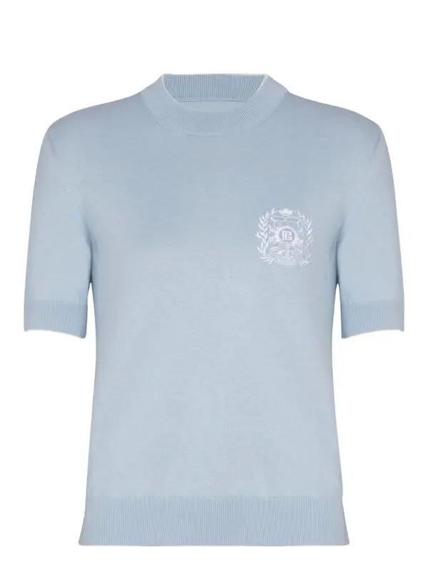 Balmain Emblème Embroidered Knit Top - Blue
