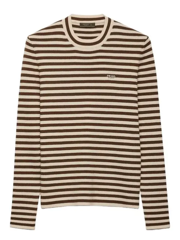 Prada Superfine Wool Striped Crew-neck Sweater - Nude