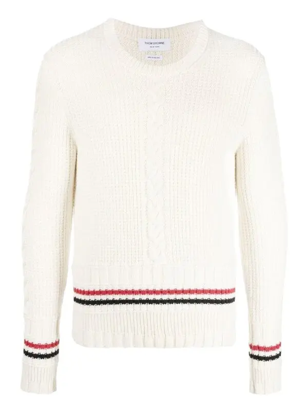 Thom Browne Rwb-stripe Cable Knit Jumper - White