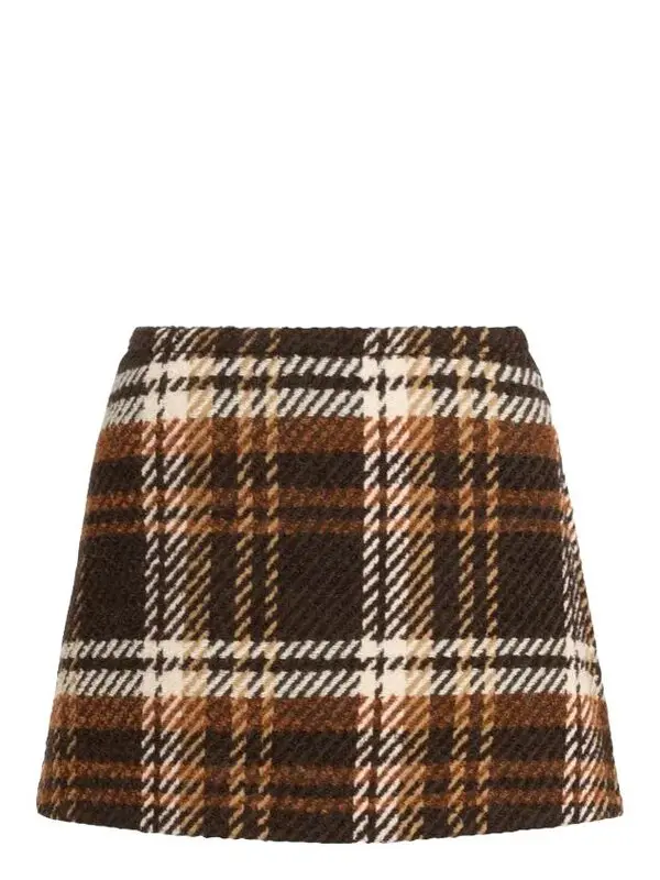 PATOU Wool Check A-line Mini Skirt - Brown