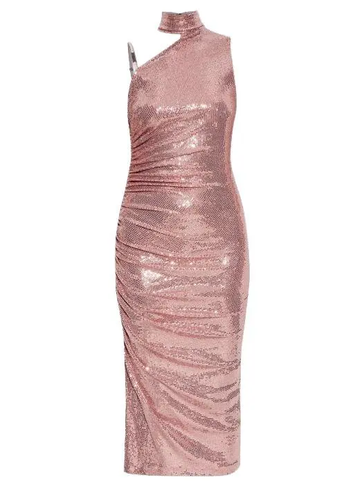 Versace Sequin Embellished High-neck Midi Dress - Pink