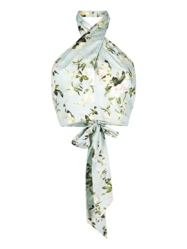 Erdem Luna Floral Print Halter Neck Top - White