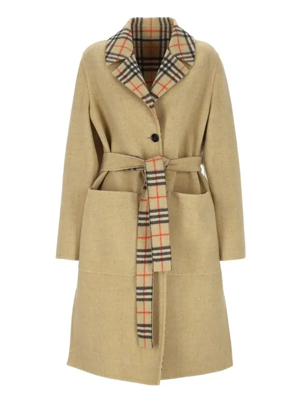 Burberry Single Breasted Belted Reversible Coat - Nude