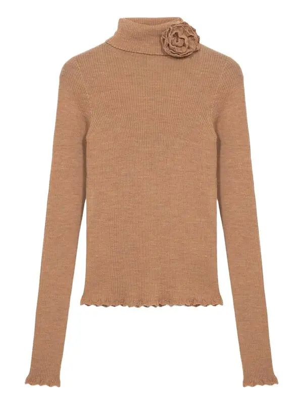Blumarine Rose Detail Turtleneck Sweater - Pink