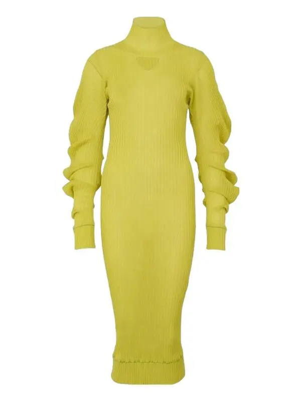Bottega Veneta Ribbed Cut-out Turtleneck Dress - Yellow