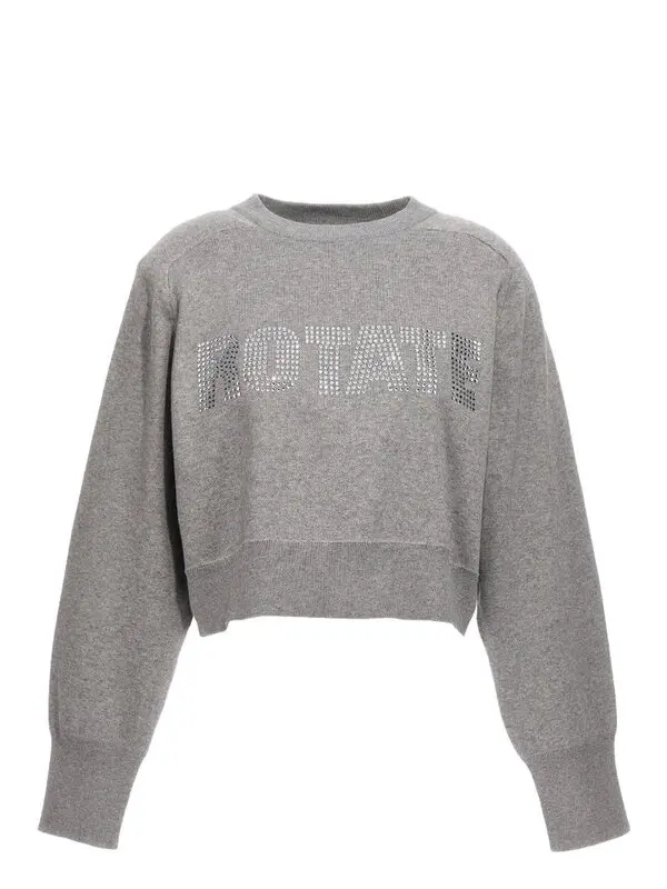 ROTATE BY BIRGER CHRISTENSEN Logo Embellished Knitted Cropped Jumper - Light Gray