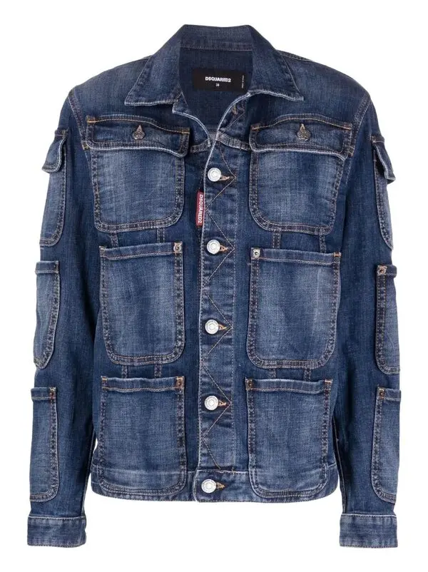 Dsquared2 Buttoned Denim Jacket With Multiple Pockets - Blue