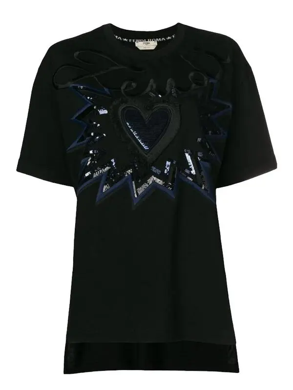 Fendi Logo Embroidery T-shirt - Black