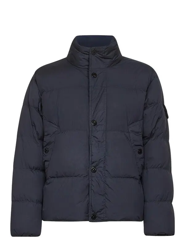 Stone Island Logo Patch High Neck Puffer Jacket - Blue