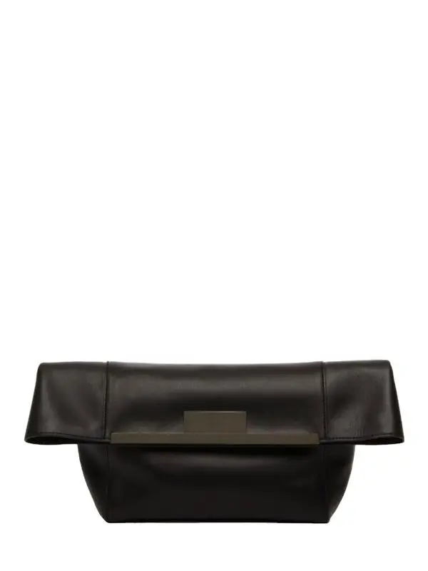 Max Mara Logo Engraved Foldover Clutch Bag - Black