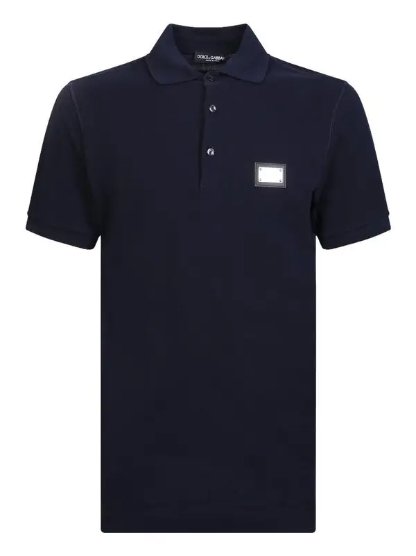 Dolce & Gabbana Dolce Gabbana Logo Plaque Short Sleeved Polo Shirt - Black