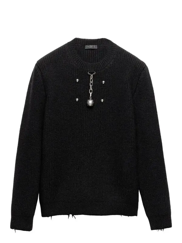 Prada Long-sleeved Crewneck Jumper With Metal Embellishments - Black