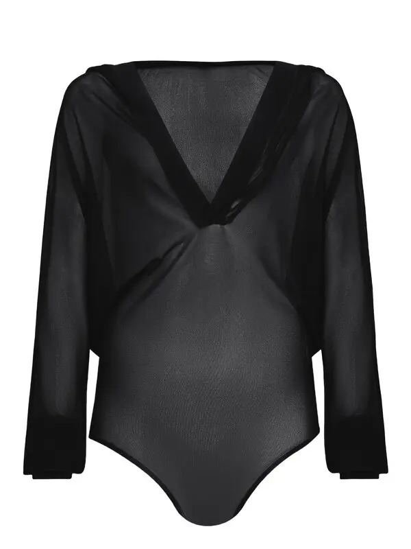 Alaïa Fine Knitted Hooded Bodysuit - Black
