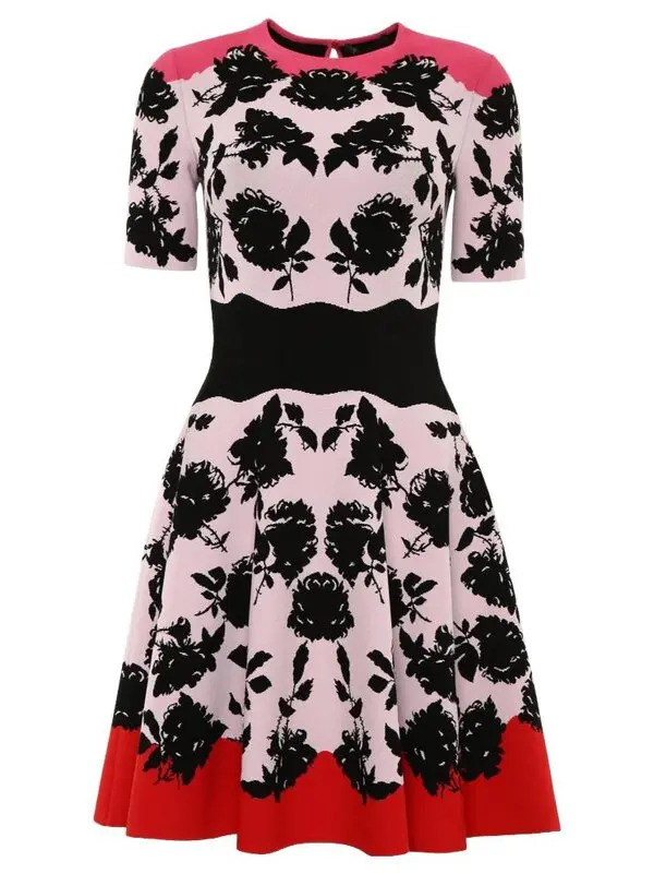 Alexander McQueen Floral Trumpet Dress - Black