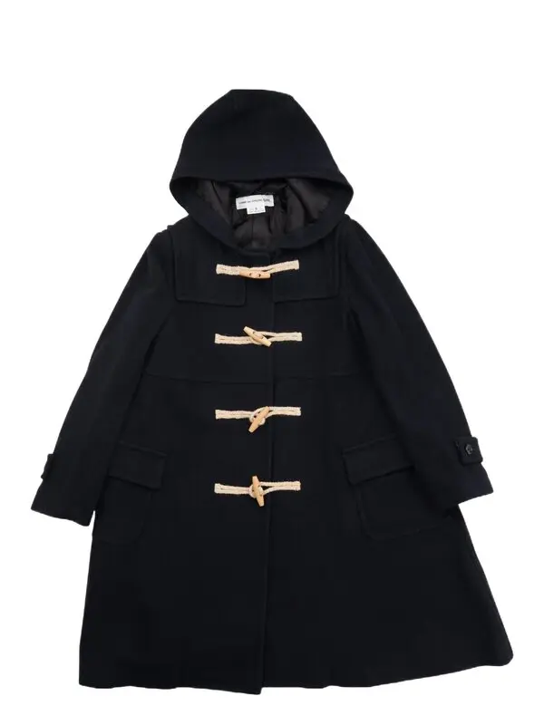 Comme Des Garçons Long Sleeved Hooded Coat With Toggle Fastening - Navy Blue