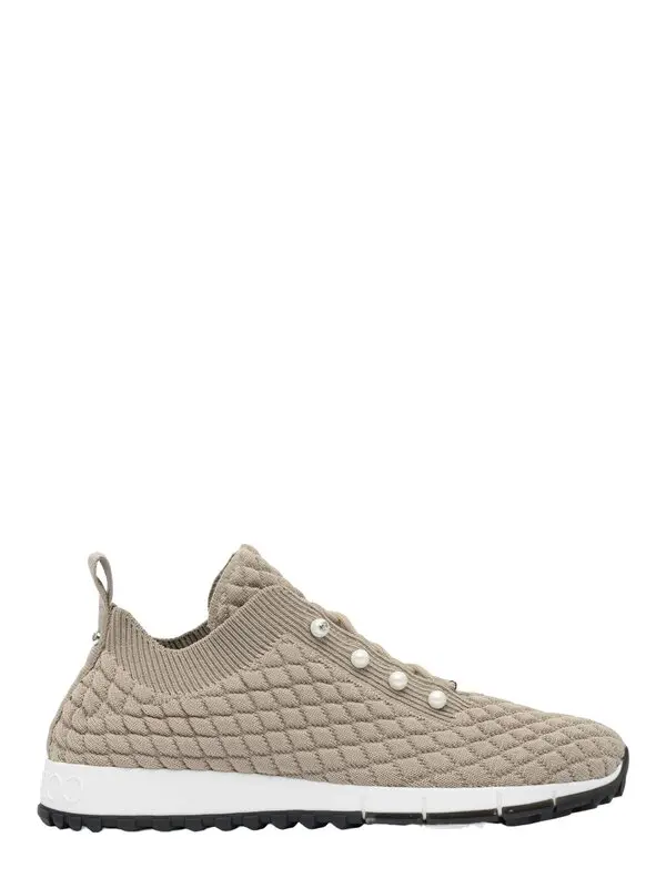 JIMMY CHOO Textured Knit Trainers With Pearl Embellishments - Nude