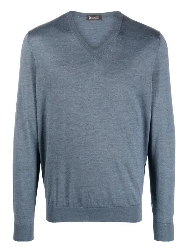 Colombo Fine-knit V-neck Jumper - Blue