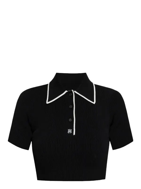 Amiri Cropped Short Sleeve Polo Shirt With Logo - Black