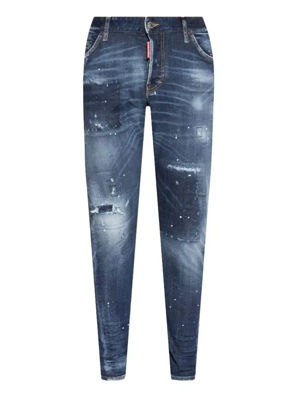Dsquared2 Tapered Leg Jeans With Paint Splash Effect - Blue