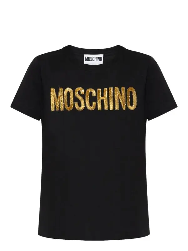 Moschino Sequined Logo Short Sleeve T-shirt - Black