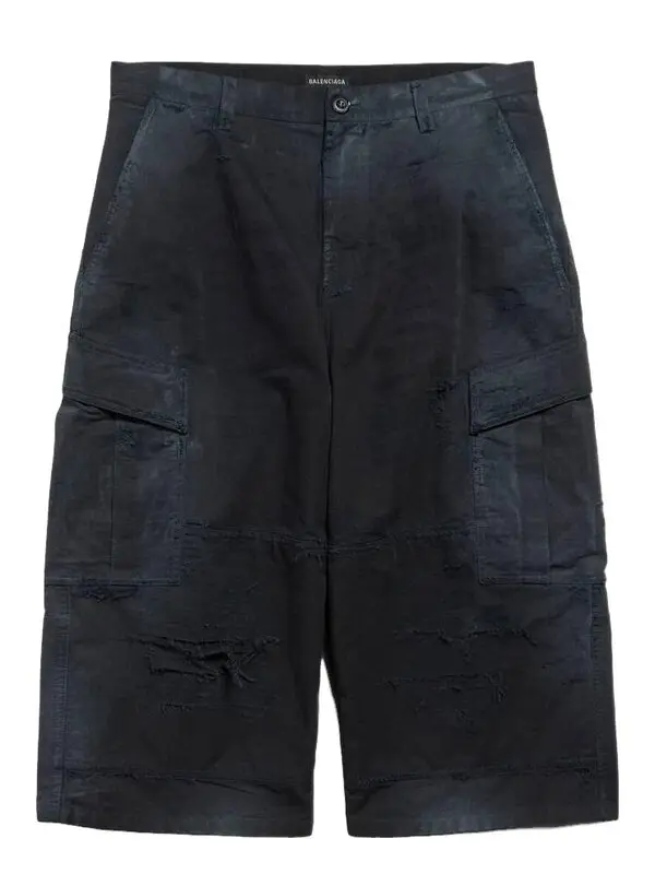 Balenciaga Cropped Cargo Pants With Distressed Details - Black