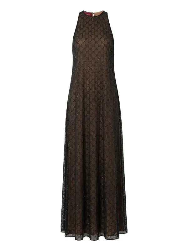 Gucci Gg Monogram Silk Georgette Dress - Black Mix