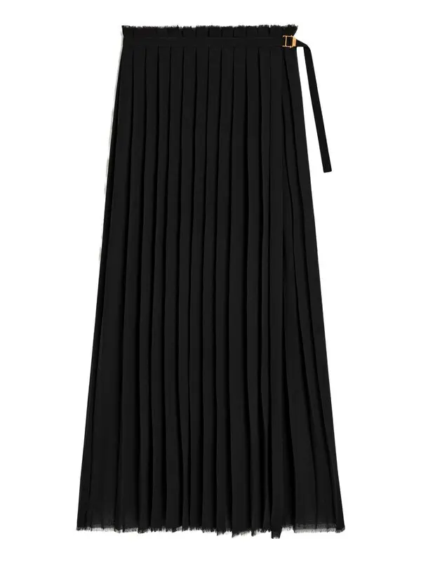 Ami Pleated Maxi Skirt With Buckle Detail - Black