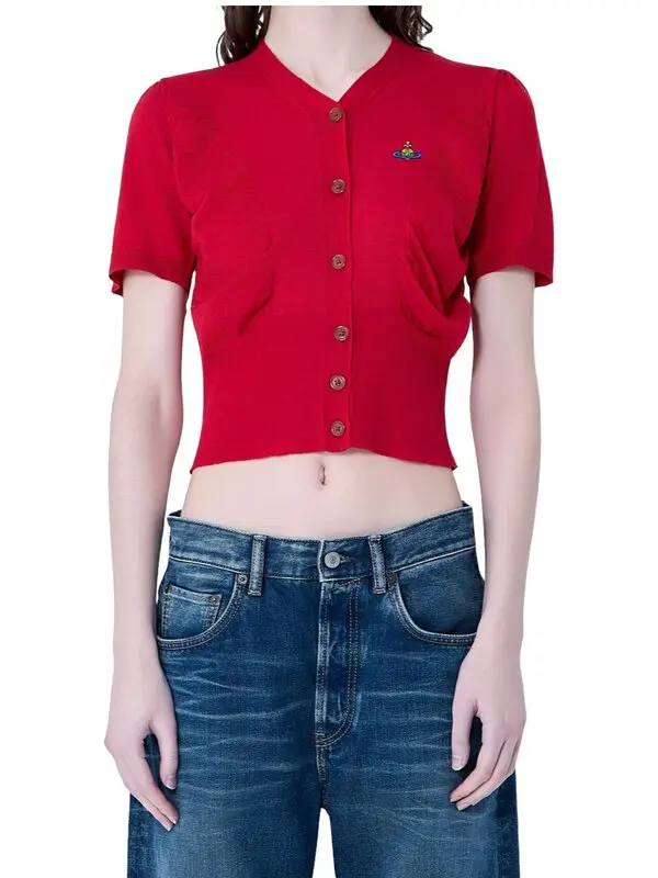 VIVIENNE WESTWOOD Short Sleeve Buttoned Top With Pleated Details - Red