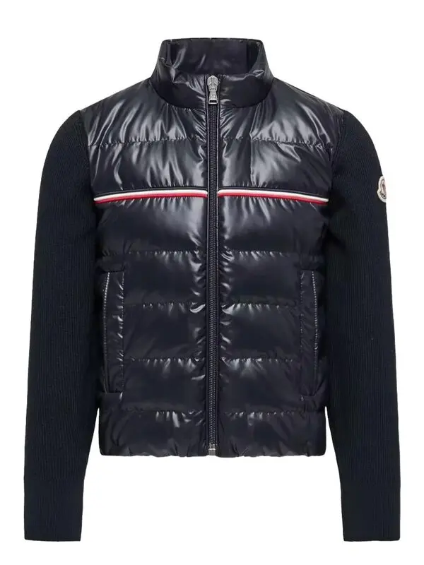 Moncler Padded Zip-up Cardigan With Tricolor Stripe Detail - Midnight Blue