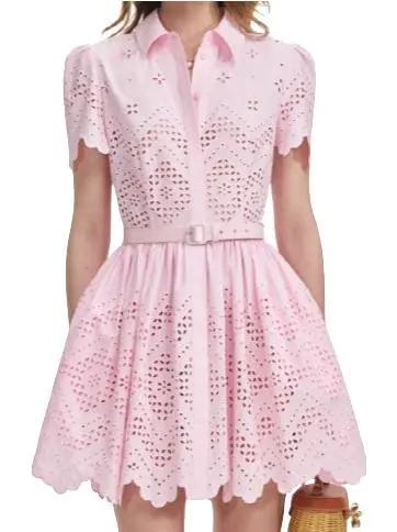 SELF-PORTRAIT Cotton Eyelet Dress - Pink