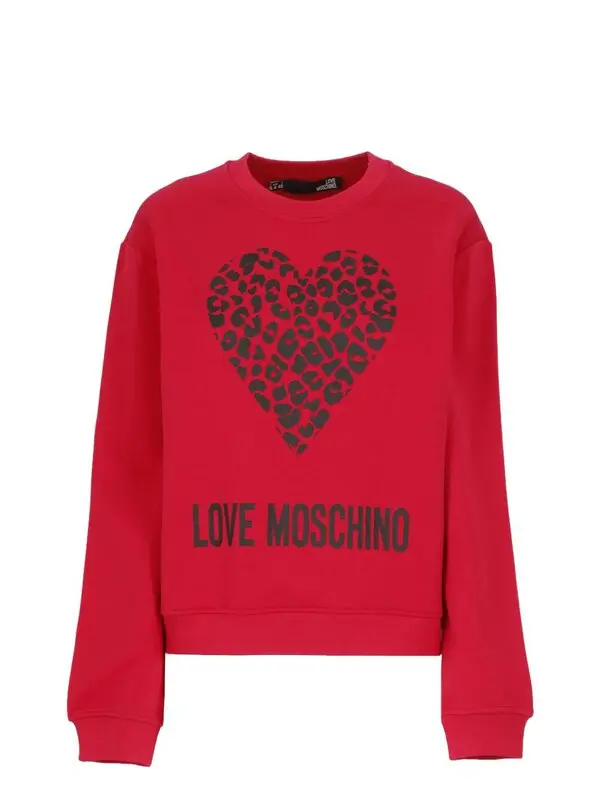 Moschino Round Neck Long Sleeve Pullover Sweater With Leopard Print Heart - Red