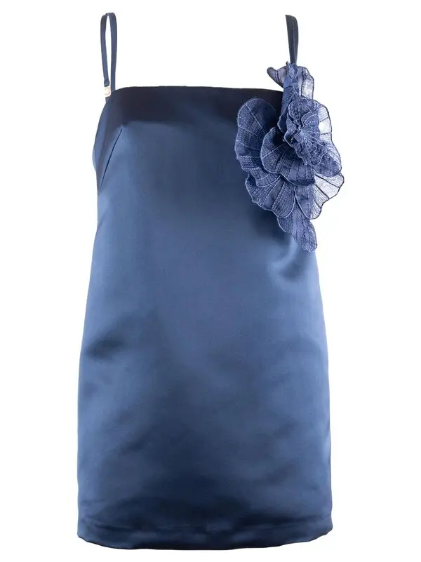 Elisabetta Franchi Embroidered Flower Duchesse Dress - Blue