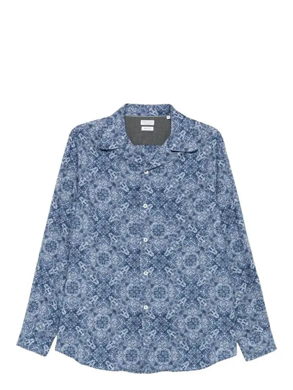 Brunello Cucinelli Patterned Curved Hem Shirt - Blue