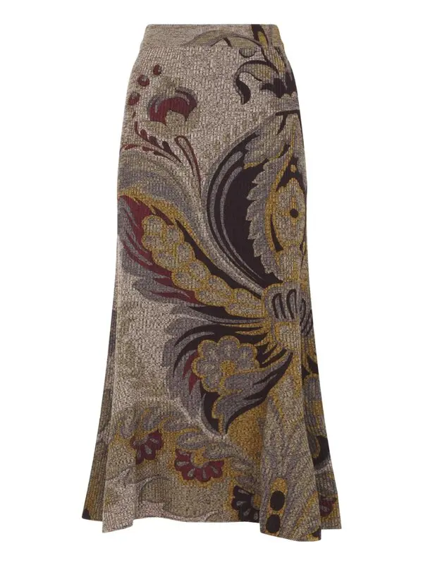 Etro Ribbed Floral-print Midi Skirt - Multicolor
