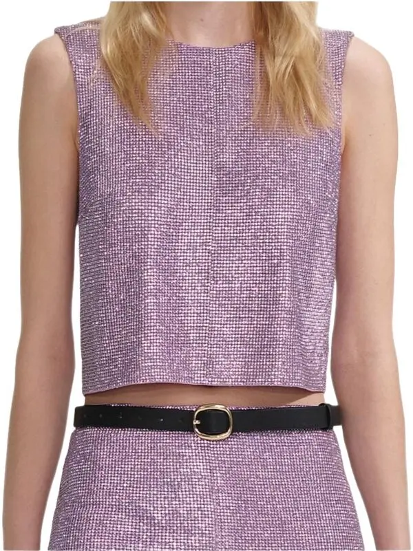 SELF-PORTRAIT Crystal Chainmail Sleeveless Top - Lavender