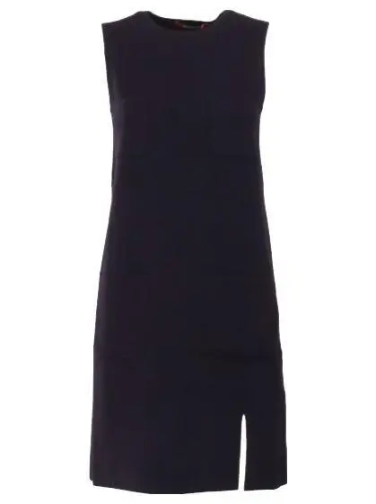 Max Mara Crewneck Sleeveless Midi Dress With Slit - Navy Blue