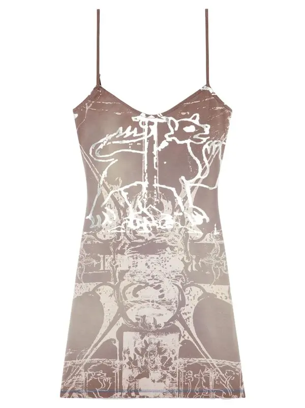 DIESEL® D-longy Mini Dress With Digital Art And Gold Foil Detail - Light Brown