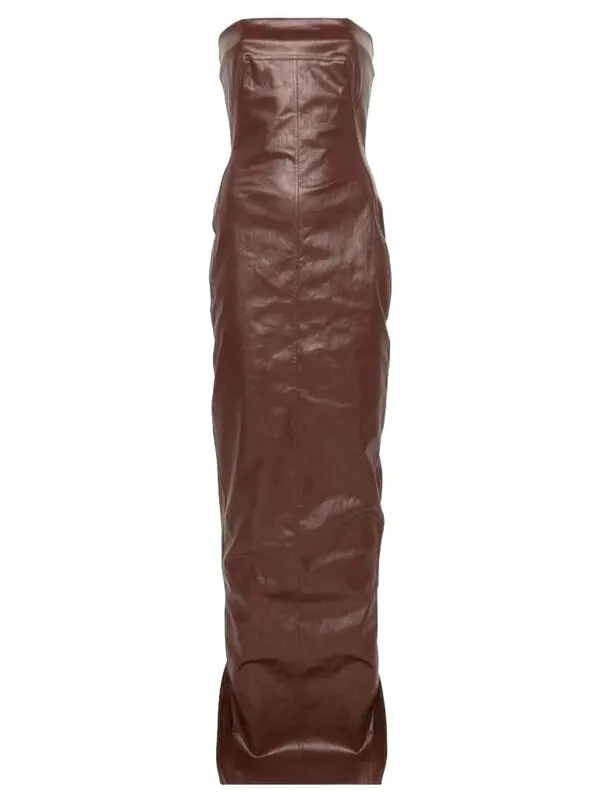 Rick Owens Strapless Square Neck Denim Gown - Brown