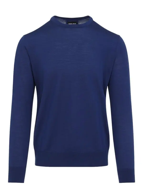 Giorgio Armani Crew Neck Long Sleeve Sweater - Blue