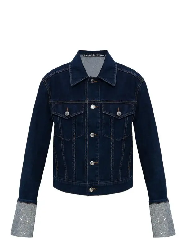 Alexander Wang Crystal-embellished Cropped Denim Jacket - Blue
