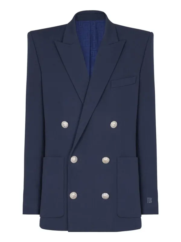 Balmain Double Breasted Long Sleeved Blazer - Navy