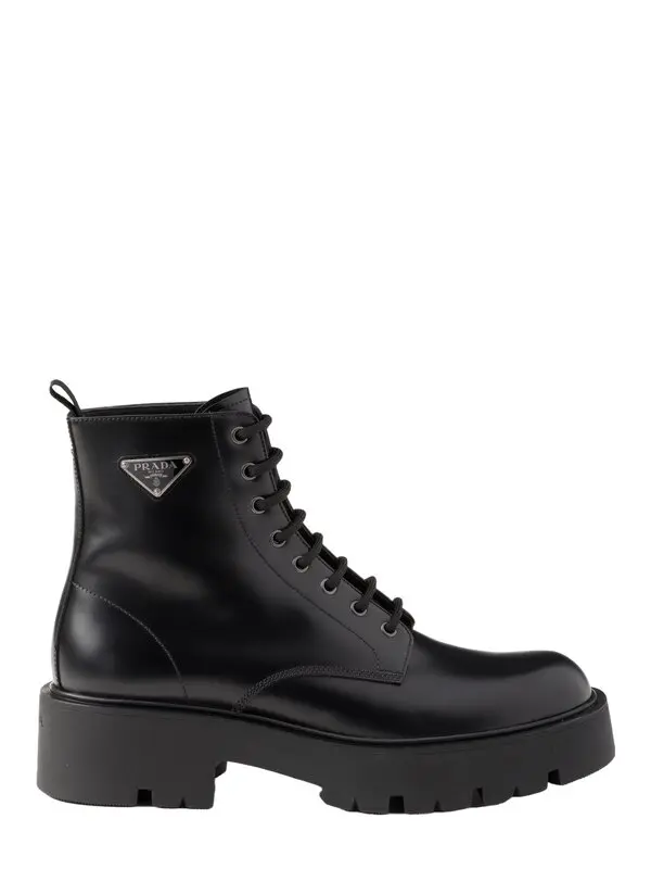 Prada Lace-up Combat Boots With Logo Detail - Black
