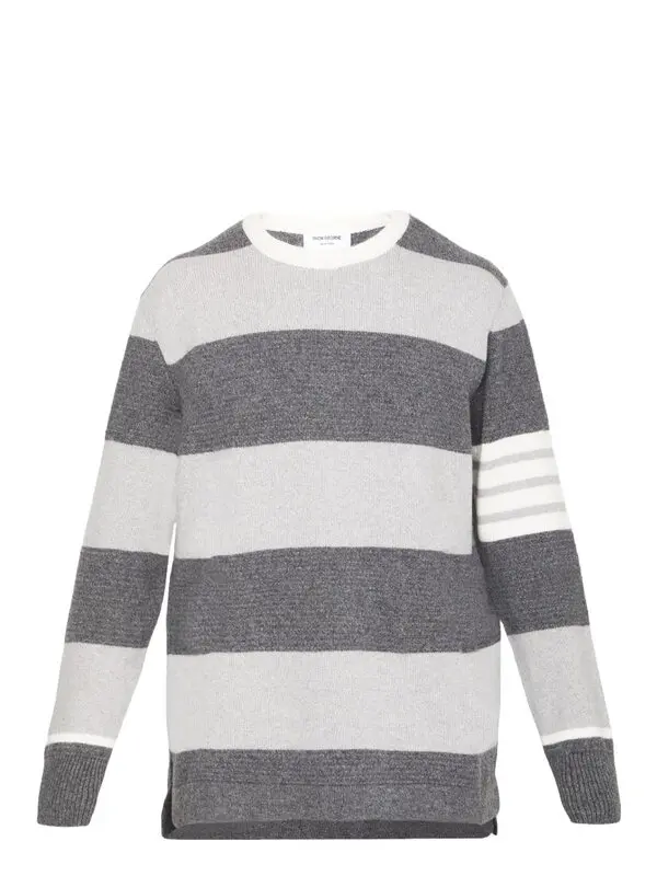 Thom Browne Striped Crewneck Jumper With Button Cuffs - White