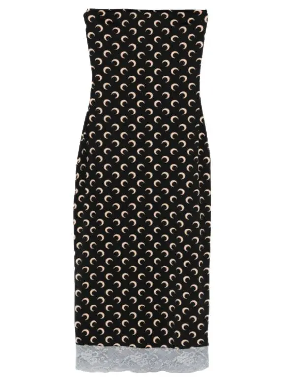 MARINE SERRE Crescent Moon Strapless Jersey Midi Dress With Lace Trim - Black